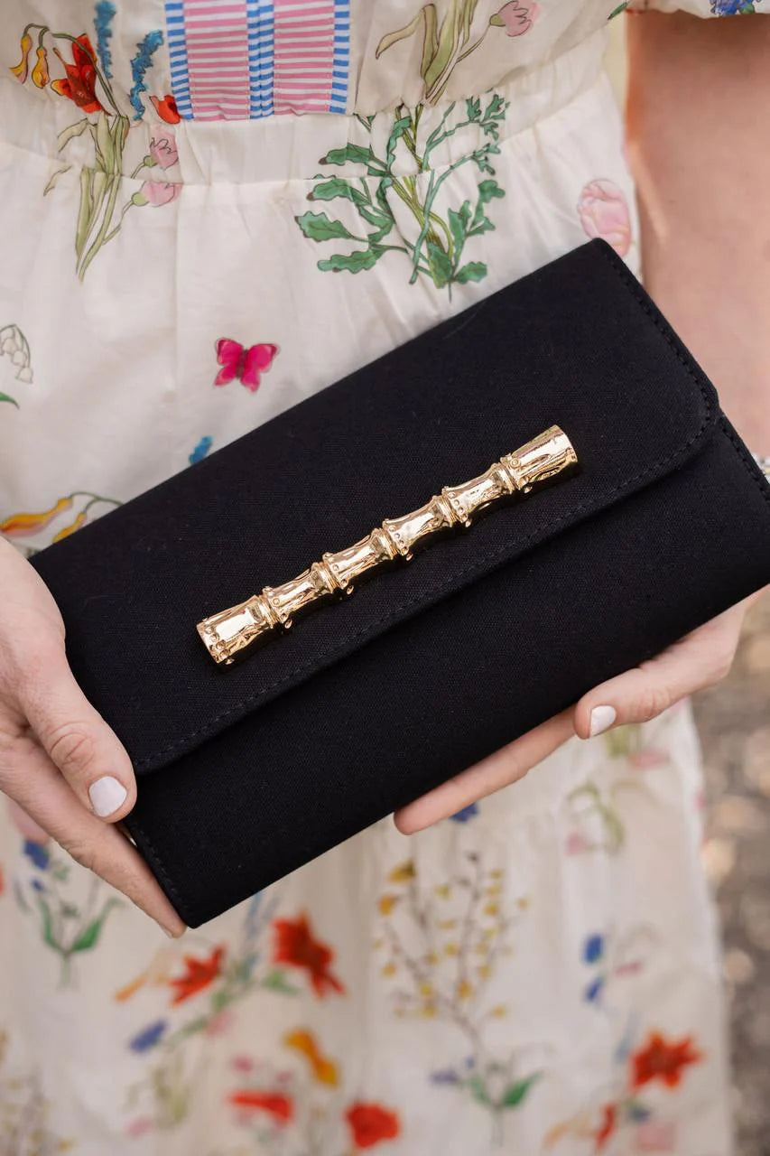 Lisi Lerch Avery Black Canvas Clutch - Gold Charm Bamboo Bar ...